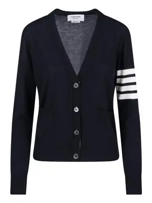Thom Browne Merino Wool V-neck Cardigan With 4-bar Detailing - Blue