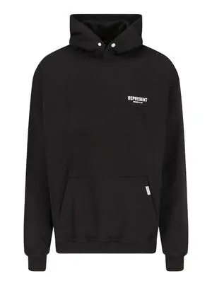REPRESENT Cotton Hoodie With Ribbed Edges - Black