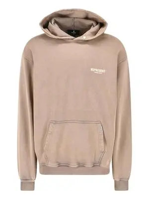 REPRESENT Logo Print Cotton Hoodie - Brown