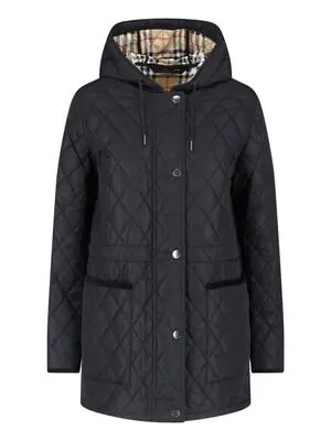 Burberry Quilted Hooded Jacket With Classic Check Lining - Black