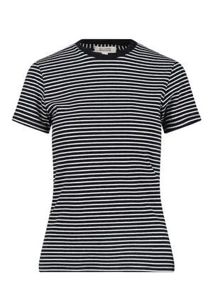 NILI LOTAN Striped Crewneck 100% Cotton T-shirt - Black