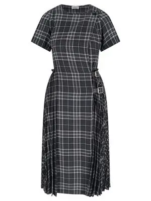 Burberry Plaid Pleated Midi Dress - Grey