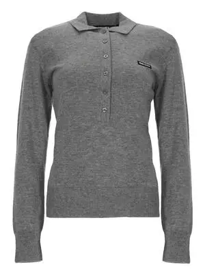 ROTATE BY BIRGER CHRISTENSEN Button-front Polo Sweater In Merino Wool And Cashmere Blend - Grey