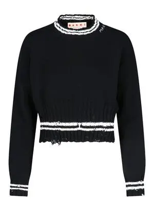 Marni Cropped Crewneck Sweater - Black