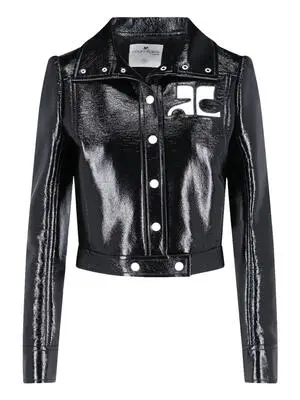 COURREGES Faux Leather Jacket With Logo Detail - Black
