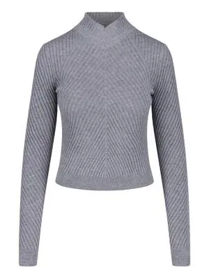 Victoria Beckham Merino Wool Ribbed Knit Sweater - Grey