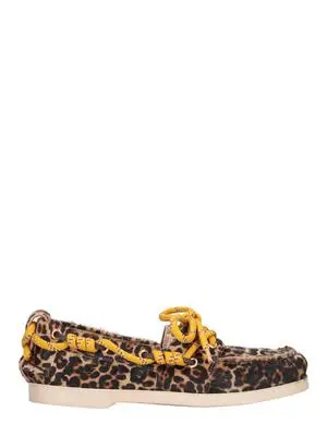 GOLDEN GOOSE Leopard Print Flat Loafers With Contrast Laces - Brown