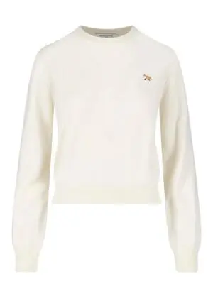 Maison Kitsuné Wool Knit Sweater With Fox Embroidery - White