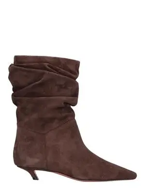 Amina Muaddi Cocoon Mini Boots In Split Suede Calf Leather - Brown