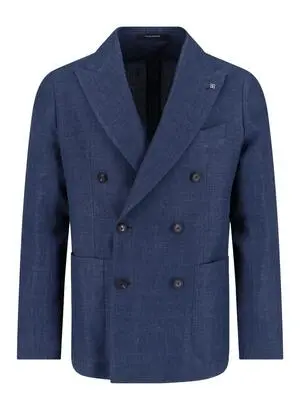 Tagliatore Double-breasted Linen-cotton Tailored Jacket With Notch Lapels - Blue