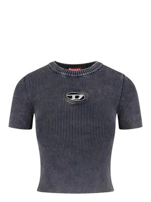 DIESEL® Ribbed Cropped T-shirt With Logo Detail - Black