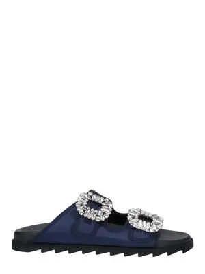 ROGER VIVIER Embellished Buckle Slide Sandals - Blue