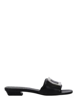 ROGER VIVIER ROGER VIVIER Leather Slide Sandals With Low Heel And Metallic Accent