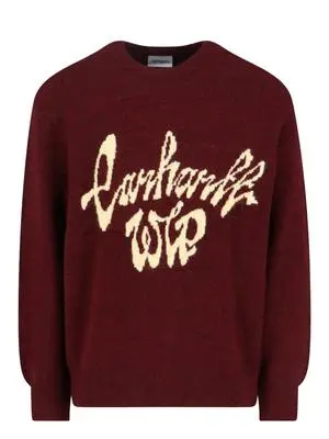 Carhartt Work In Progress Textured Knit Sweater With Graphic Logo - Red