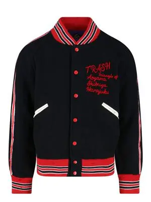 Needles Wool Blend Varsity Jacket With Embroidered Detailing - Black