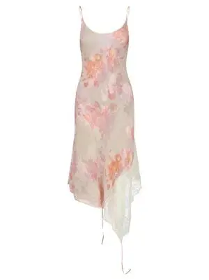 DIESEL® Floral Print Viscose Mini Dress With Lace Trim - Multicolor