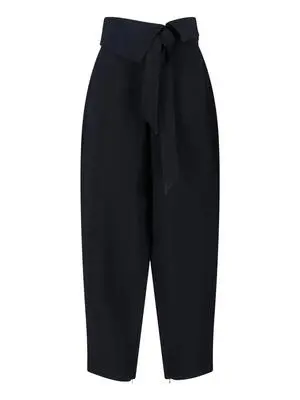 Attico High-waisted Tie-front Wide-leg Tailored Trousers - Black