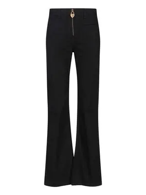 CHLOÉ CHLOÉ Cotton Denim Flare Trousers With Calf Leather Detail