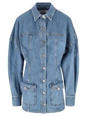 Attico Denim Shirt Dress With Patch Pockets - Blue