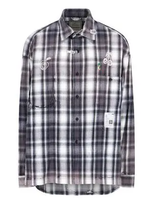 Mihara Yasuhiro Distressed Plaid Button-up Shirt - Black