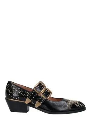 Chloé Buckled Calf Leather High Heel Pumps With Stud Embellishments - Black