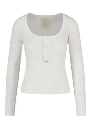 Chloé Ribbed Cotton Henley Top - White