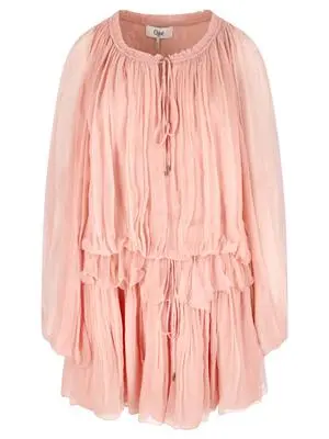 Chloé Lightweight Silk Ruffled Slip Dress - Pink