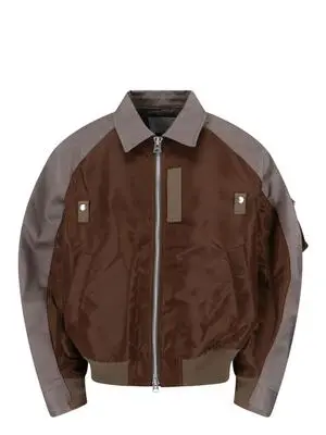Sacai Zip-front Bomber Jacket With Contrast Panels - Brown