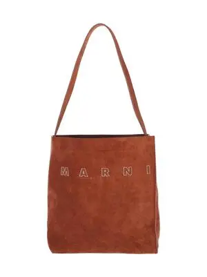 Marni Calf Leather Shoulder Bag With Metallic Hardware - Brown