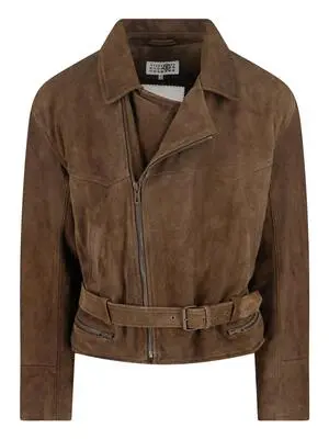 MAISON MARGIELA MM6 MAISON MARGIELA Suede Moto Jacket With Belt