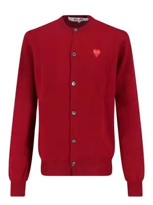 Play Comme Des Garcon Play Logo 100% Wool Sweater - Red