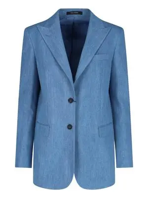 Tagliatore Stretch Denim-blend Jacket With Metal Accents - Blue