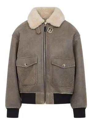 Celine Aviator Shearling Collar Jacket - Brown
