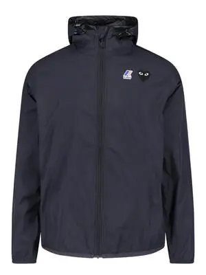 Play Comme Des Garcon 100% Nylon Zip-up Logo Jacket - Black