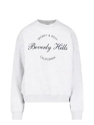 SPORTY & RICH Beverly Hills California Fleece Crewneck Sweatshirt - Grey