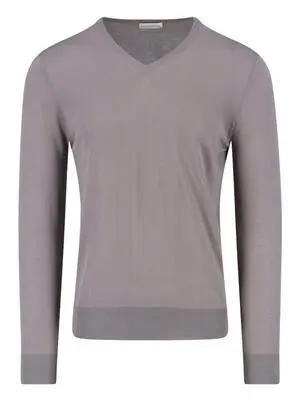 BALLANTYNE V-neck Cotton Sweater - Grey
