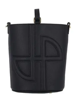 PATOU Calf Leather Bucket Bag With Embossed Logo - Black