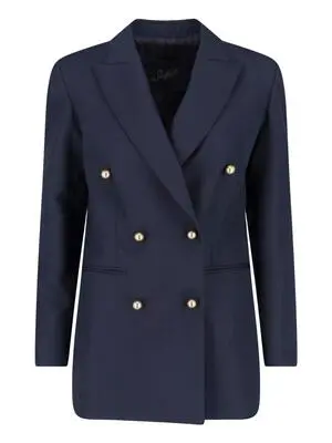 Seafarer Virgin Wool Double Breasted Blazer - Blue