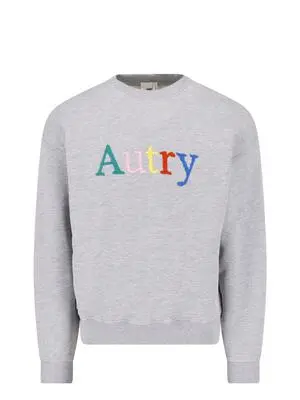 AUTRY Cotton-blend Crew Neck Sweater With Embroidered Logo - Grey