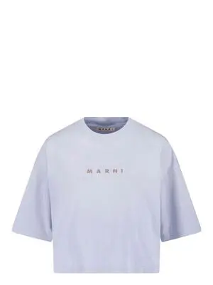 Marni 100% Cotton Crewneck T-shirt - Light Blue