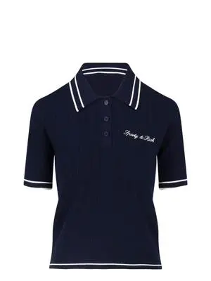 SPORTY & RICH Ribbed Knit Polo Shirt - Blue