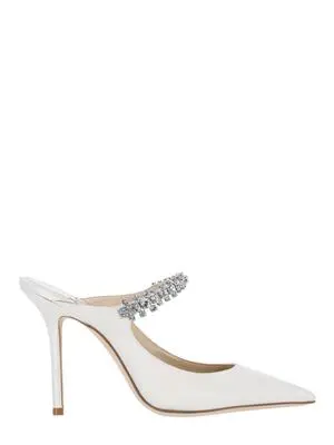 JIMMY CHOO JIMMY CHOO Crystal Strap Pointed-Toe Mule Pumps White
