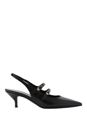 Celine Pointed Toe Sling-back Flats With Triomphe Buckles - Black