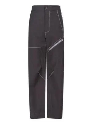 KIKO KOSTADINOV 100% Virgin Wool Tapered Trousers With Contrast Stitching And Zip Detail - Brown