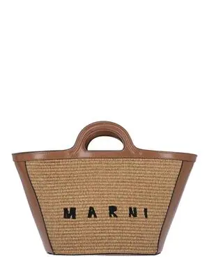 Marni Tote Bag With Calf Leather Trim - Beige