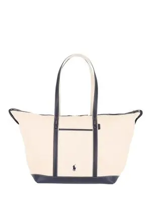 Polo Ralph Lauren Canvas Tote Bag With Leather Trim - White