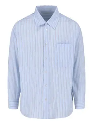 DUNST Striped Cotton Button-up Shirt - Blue