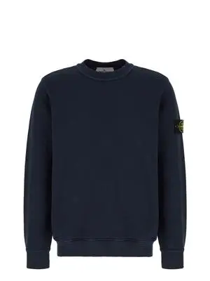 Stone Island Ribbed Neckline Sweatshirt With Overlock Seams - Blu