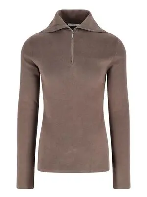ENTIRE STUDIOS Half Zip Stand Collar Sweatshirt - Brown