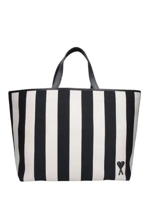 AMI Paris Cotton-blend Tote Bag With Vertical Stripes - Multicolor